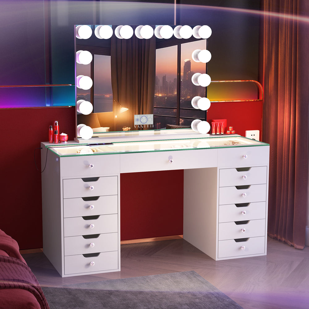 VANITII Eva Vanity Desk Pro - 13 Drawers, Led Light, Usb Charging