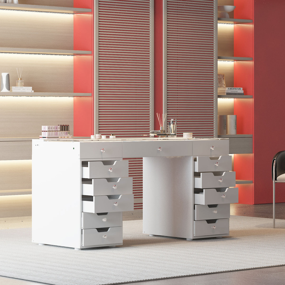 VANITII Eva Vanity Desk Pro - 13 Drawers, Led Light, Usb Charging